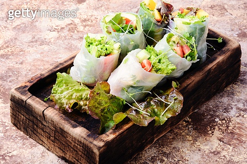 Fresh spring roll. Assorted Asian spring rolls with vegetable and ...