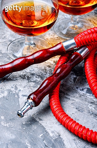East hookah with a taste of alcohol. Hookah and brandy.Shisha hookah ...