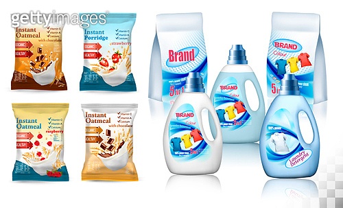 Laundry detergent package design, set of container bottles with ...