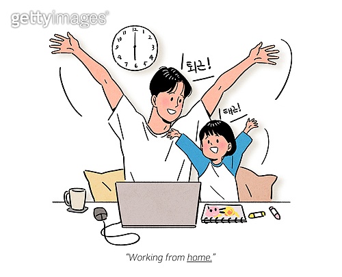 일 물리적활동 화이트칼라 전문직 비즈니스 재택근무 라이프스타일 출퇴근 여행하기 어린이 나이 육아대디 아빠 노트북컴퓨터 개인용컴퓨터 이미지