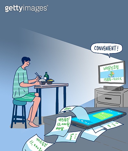 일러스트 배달음식 코로나바이러스 바이러스 코로나19 코로나바이러스 사회적거리두기 사회이슈 식사 이미지