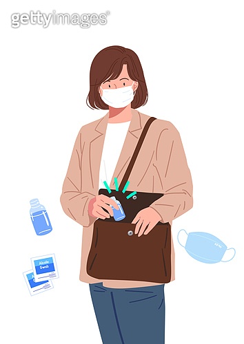코로나바이러스 바이러스 코로나19 코로나바이러스 생활속거리두기 사회이슈 마스크 방호용품 라이프스타일 봄 가방 핸드백 손소독제 소독약 이미지
