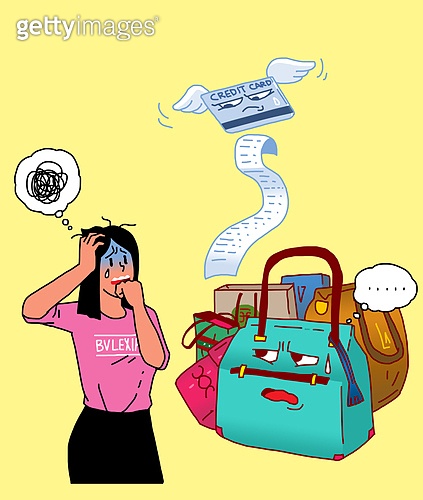 일러스트, 카푸어 (신조어), 소비, 과소비, 빚, 신용불량자 (금융), 허영심 (컨셉) 이미지 (jv12375850) - 게티 ...