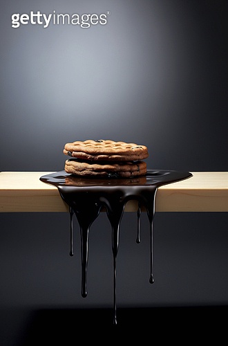 Generative AI illustration of tasty cookies dripping with creamy dark ...