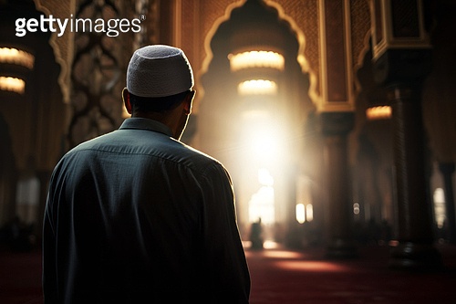 AI Generated Image of back view of anonymous Muslim prayer in ...