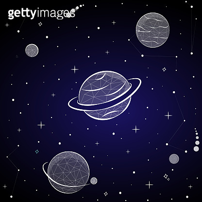 Abstract image outer space, consisting of points, lines, and shapes in ...