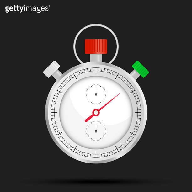 Realistic metal steel silver gray classic stopwatch on black background ...