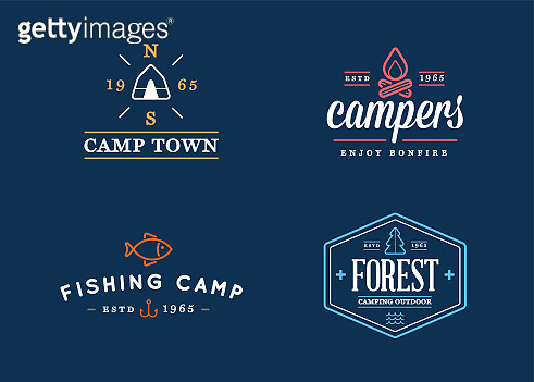 Wilderness Camping templates. Sign Design with Elements and Fictitious ...