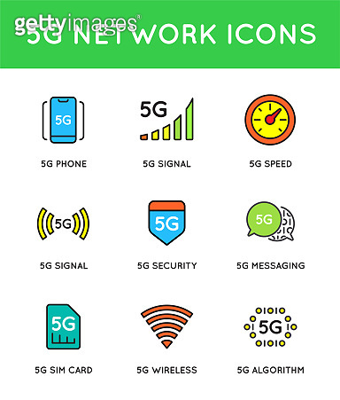 Simple line stroke vector icon set,new 5th generation mobile network 5G, high speed connection ...