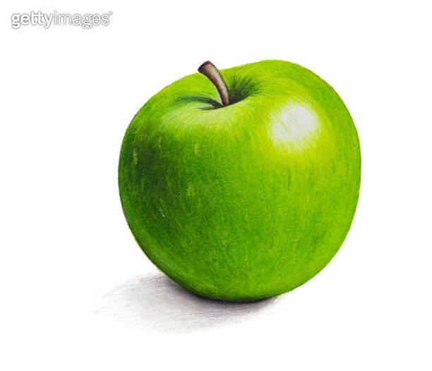 ripe picturesque green apple - drawing with colored pencils hand ...