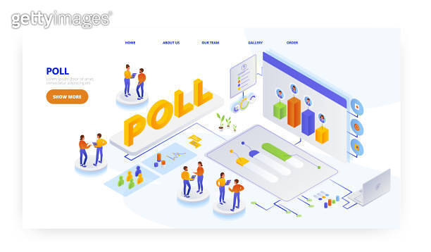 Exit poll, landing page design, website banner vector template. Voter ...