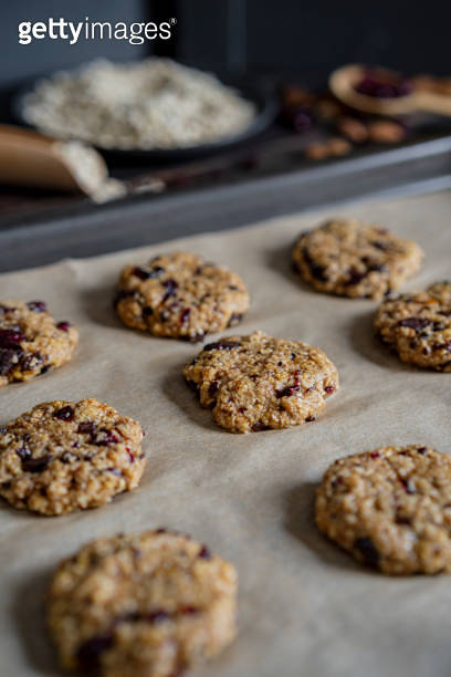 Oatmeal cranberry round cookies before oven, homemade healthy vegan ...