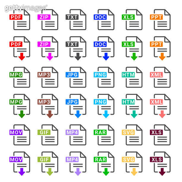 Symbol set file formats, file extensions diverse icons set isolated ...