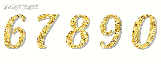 Gold glitter numbers set with shadow. Part 2. Numbers from 6 to 9 이미지 ...