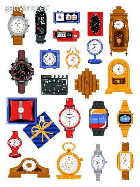 Set clocks different types for determining time, digital modern clock ...