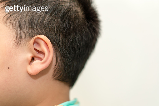 child ear side view see pinna and hold show hearing and medicine ...