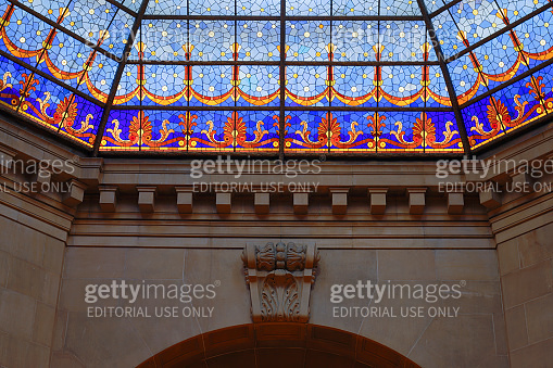 Indiana Statehouse Capital Rotunda. The beautiful stained glass dome ...