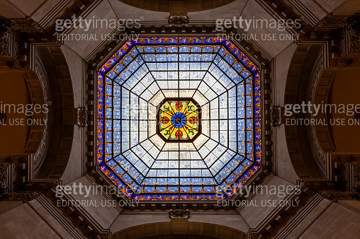 Indiana Statehouse Capital Rotunda. The beautiful stained glass dome ...