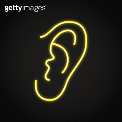 Neon human ear icon in line style 이미지 (1306135250) - 게티이미지뱅크
