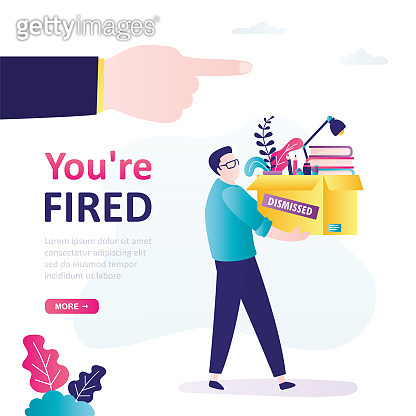 Employee fired from company. Unhappy man holds personal belongings in ...