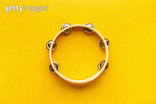 Musical instrument tambourine, top view. Music abstract background 이미지 ...