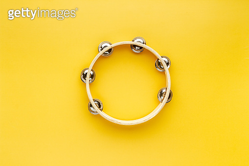 Musical instrument tambourine, top view. Music abstract background 이미지 ...