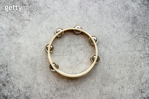 Musical instrument tambourine, top view. Music abstract background 이미지 ...
