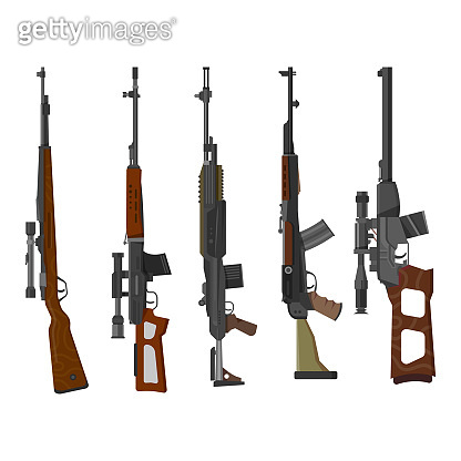 Set of rifle guns, military and hunting weapon (1302511863) - 게티이미지뱅크