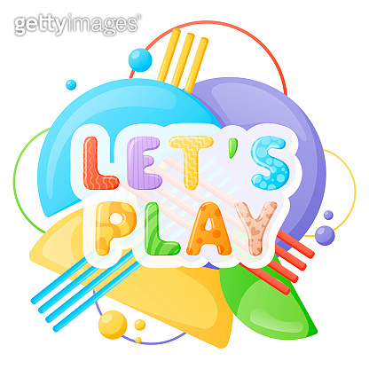 Abstract cartoon illustration, banner or logo with toys with geometric ...