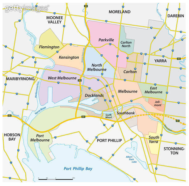 administrative and streets map of the City of Melbourne, Victoria ...