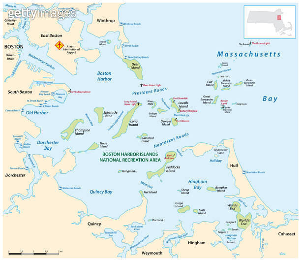 Boston Harbor Islands National Recreation Area map, Massachusetts, USA ...