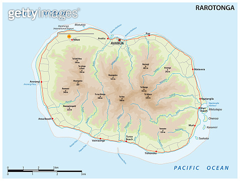 vector map of the Pacific volcanic island of Rarotonga, Cook Islands ...