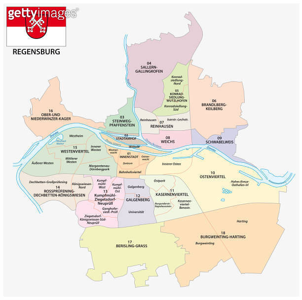 administrative vector map of the Bavarian city of Regensburg with flag ...