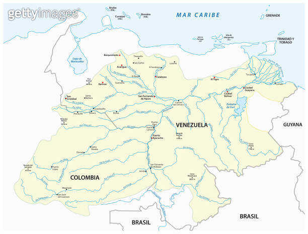 Vector map of the Orinoco River drainage basin (1319183382) 일러스트, 무료 ...