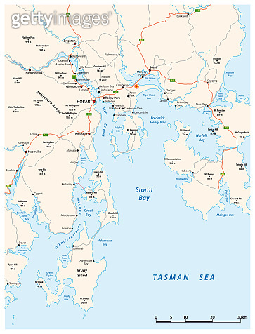 Greater Hobart road vector map, Tasmania, Australia (1305281009) 일러스트 ...