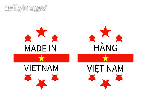 Made in Vietnam labels in English and in Vietnamese languages. Quality ...