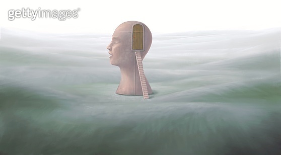 Concept idea of brain, secret, memory, psychology, Surreal art of a ...