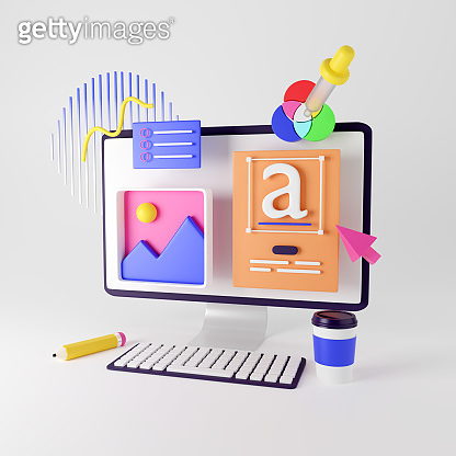 Web design development, design studio, creative process. 3d render 이미지 ...