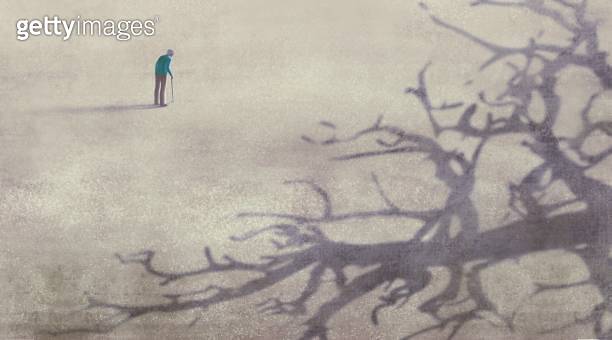 Old man alone with shadow of tree, conceptual art, surreal artwork ...
