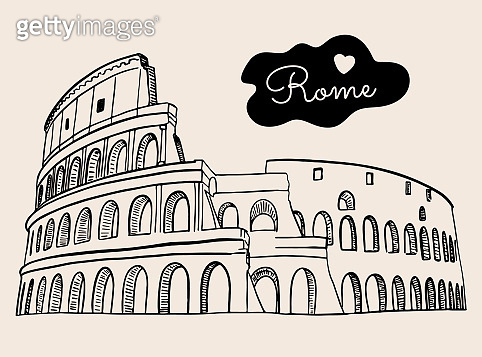 Colosseum digital hand drawn sketch. With Rome sign. Good for postcards ...