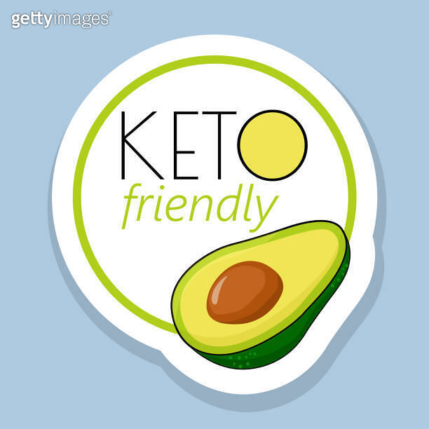Sticker Keto friendly logo. Vector cartoon illustration with words and ...