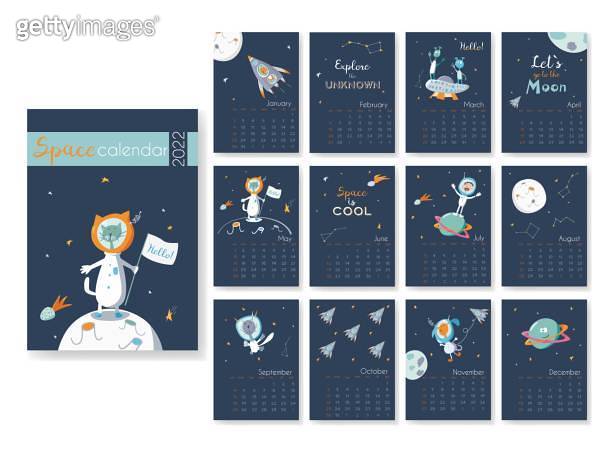 Space Calendar 2022 for kids. Templates with space theme design. Cute ...