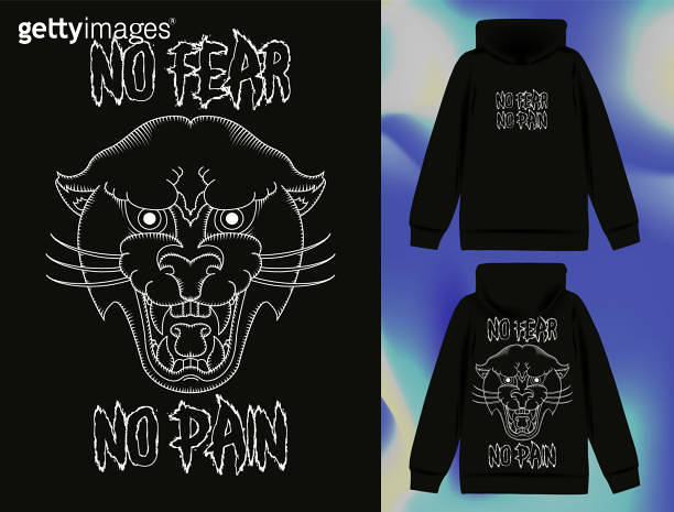 Modern poster of a panther with the text "No fear, no pain". Old school ...