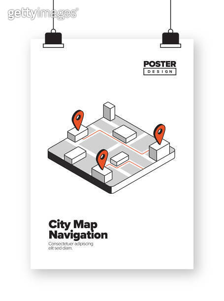 City Map Navigation Concept Isometric Web Banner, Three Dimensional ...