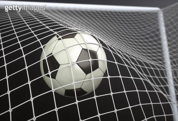 Soccer Ball Scoring Goal Dark Background 이미지 (1304919571) - 게티이미지뱅크