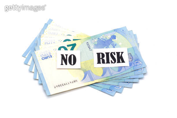 No risk words letters and euro banknotes . Low investment risks ...