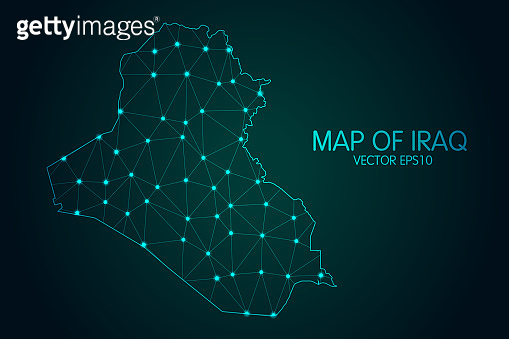 Map of Iraq - With glowing point and lines scales on the dark gradient ...