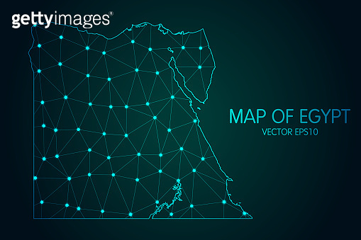 Map of Egypt - With glowing point and lines scales on the dark gradient ...