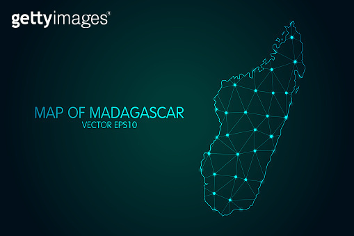 Map of Madagascar - With glowing point and lines scales on the dark gradient background, 3D mesh ...