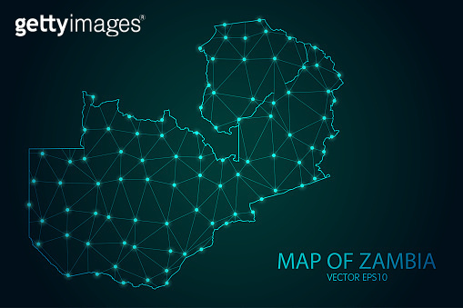 Map of Zambia - With glowing point and lines scales on The Dark Gradient Background, 3D mesh ...